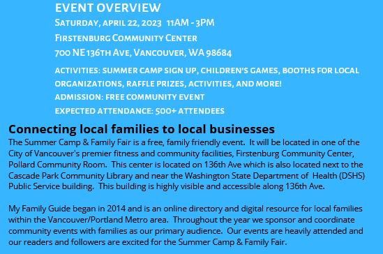 Vendor Application for Summer Camp and Family Fair 2023 - My Family Guide